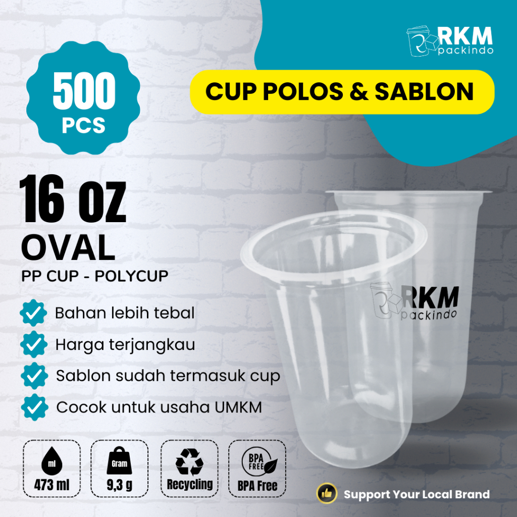 Jual (500pcs) CUSTOM GELAS PP / SABLON GELAS PP / SABLON CUP PP POLYCUP 16oz OVAL | Shopee Indonesia