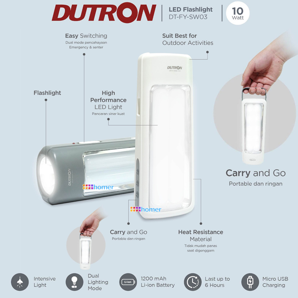 Jual DUTRON Senter Tangan Carry Go lampu LED Emergency Flashlight ...