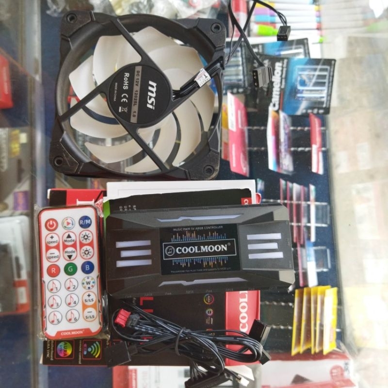 Jual Paket Fan Casing Msi aRGB 12Cm 3pin 5v 1pcs + Coolmoon Controller ...