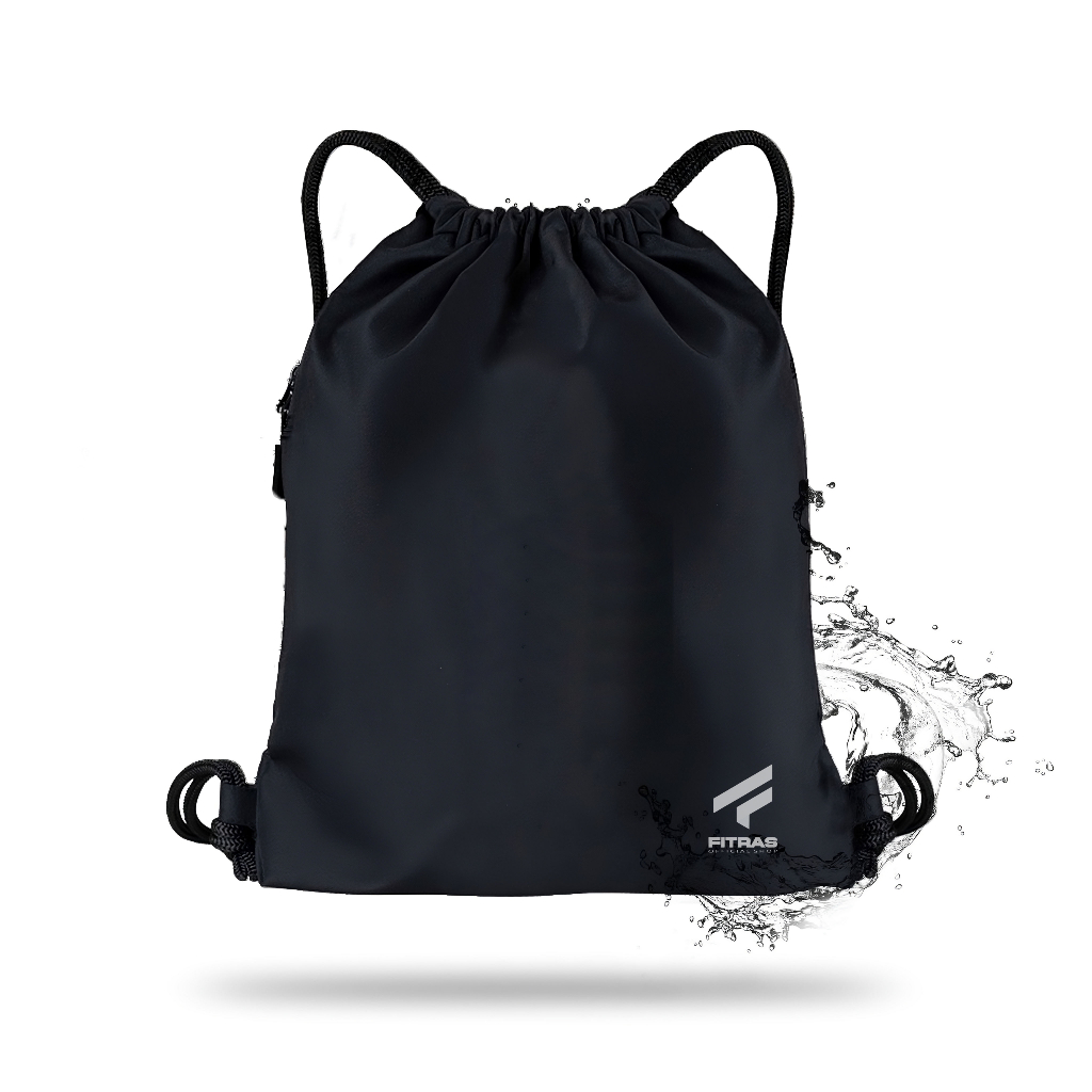 Jual FITRAS - Tas Serut Pria Wanita Unisex Polos Simple Warna Hitam Tas Olahraga Anti Air ...
