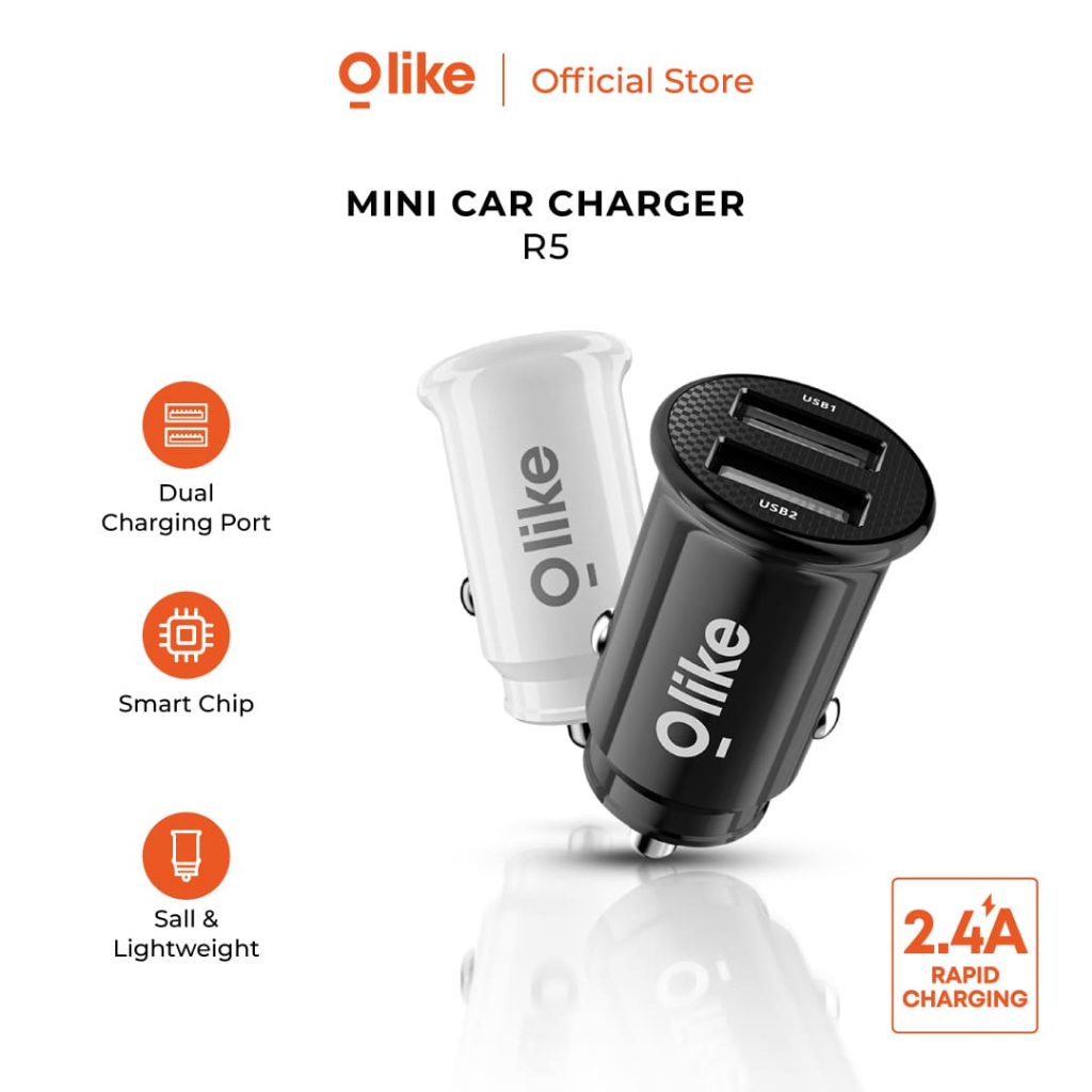 Jual Olike R5 Car Charger Dual-port USB fast charging mini portable car ...