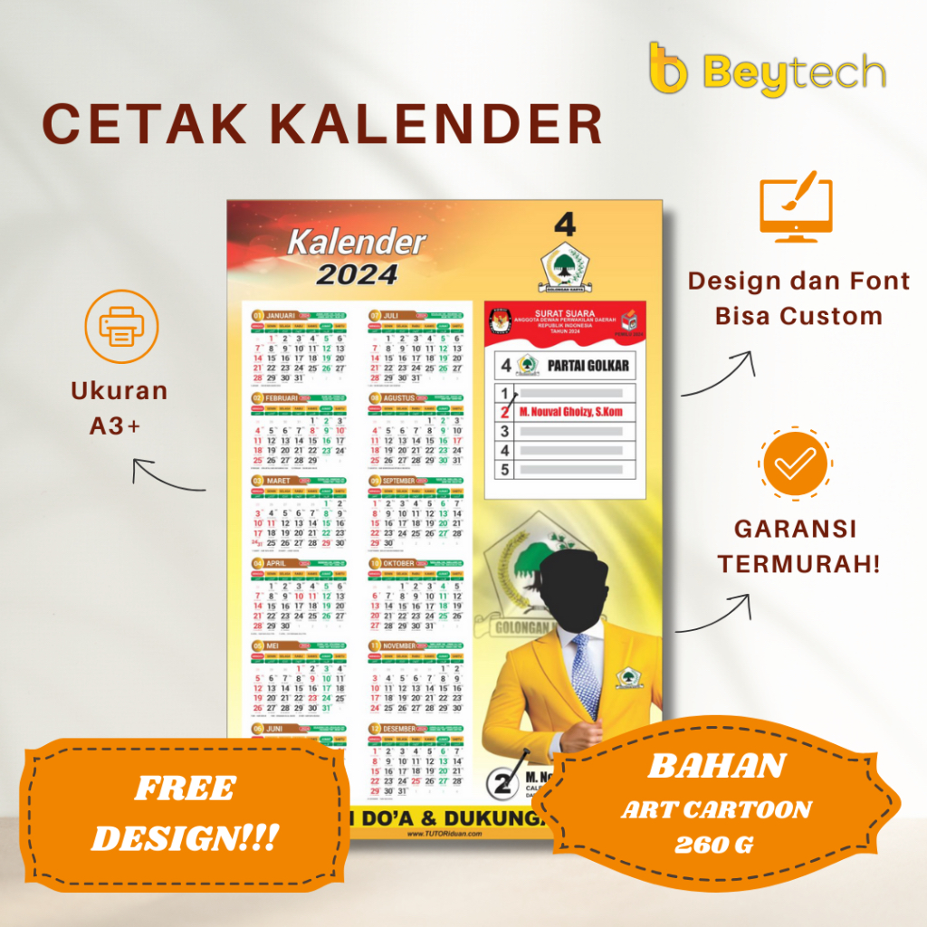 Jual Custom Kalender 2024 Caleg Partai Cetak Kalender Kampanye Ukuran ...