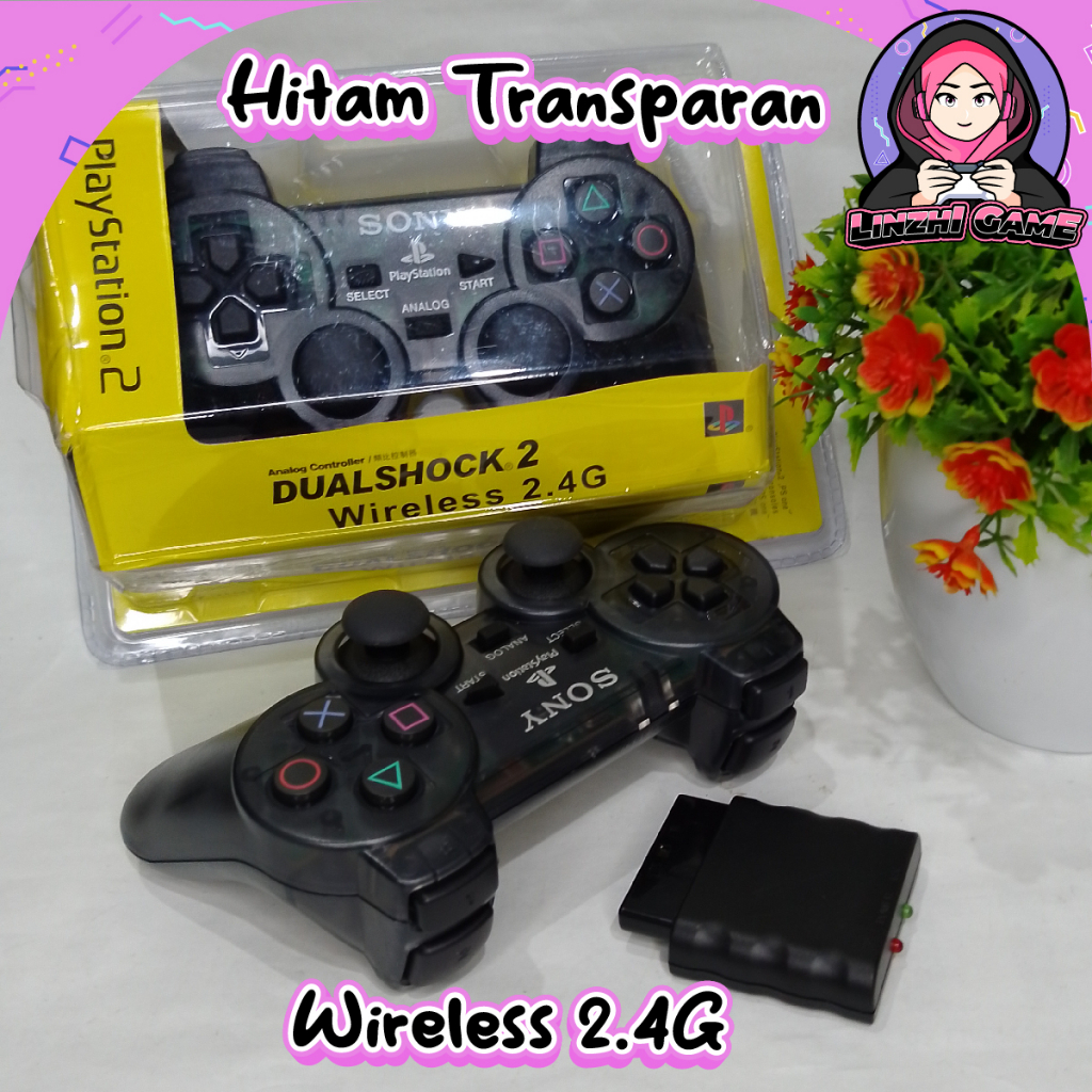 Jual stik stick ps2 wireless tanpa kabel warna hitam transparan ...