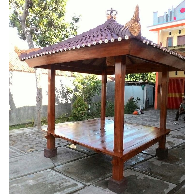 Jual Gazebo Kayu Jati Model Atap Genteng Desain Klasik Ukuran 2,5x2,5 Meter | Shopee Indonesia