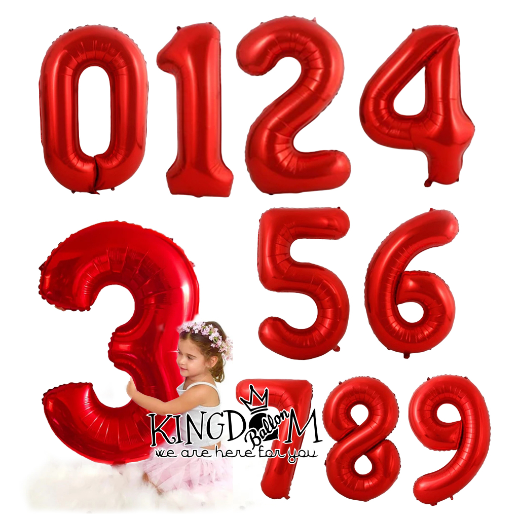 Jual Balon Angka Merah 80cm / Balon Angka Jumbo / Balon Foil Angka ...
