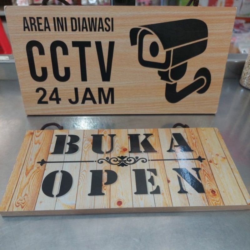 Jual Open Close Sign, diawasi cctv tulisan buka tutup kayu | Shopee ...