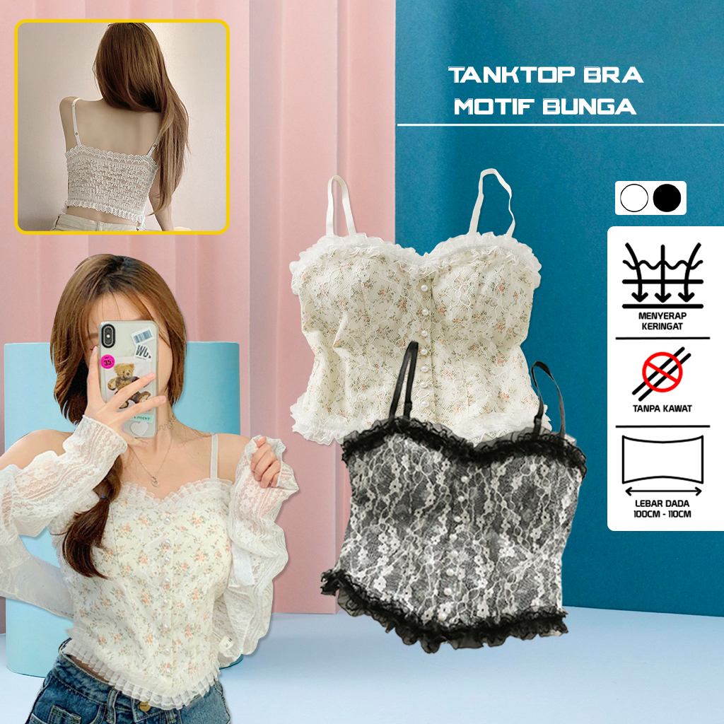 Jual Atasan Wanita Tanktop Bra Lace Korean Fashion Tanpa Lengan Motif Bunga Mutiara / Tengtop ...