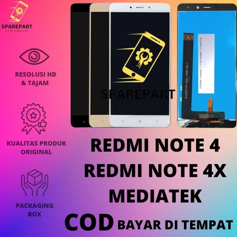 Jual LCD FULLSET XIAOMI REDMI NOTE 4/NOTE 4 MEDIATEK ORIGINAL COMPLETE ...