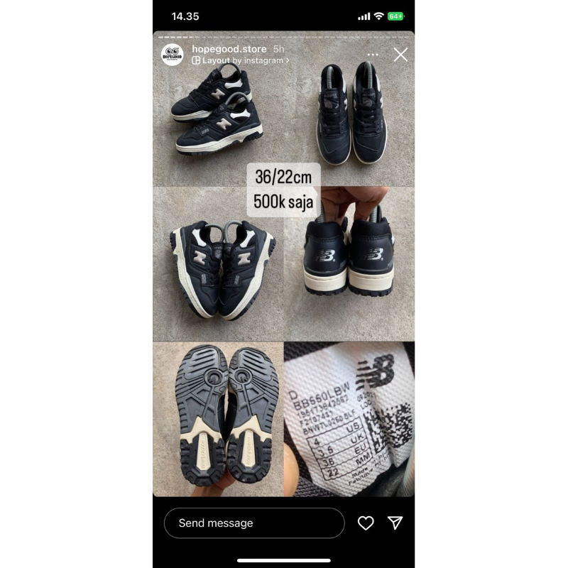 Jual nb 550 black white size 36/22cm | Shopee Indonesia