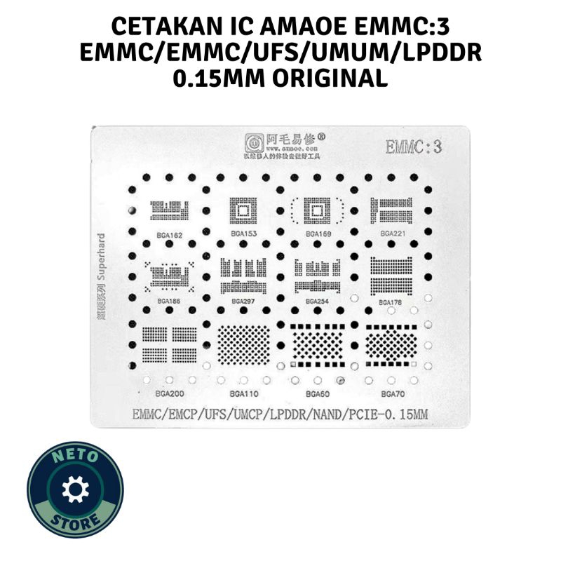 Jual CETAKAN IC AMAOE EMMC:3 EMMC/EMCP/UFS/UMCP/LPDDR/PCIE 0.15MM ORIGINAL | Shopee Indonesia
