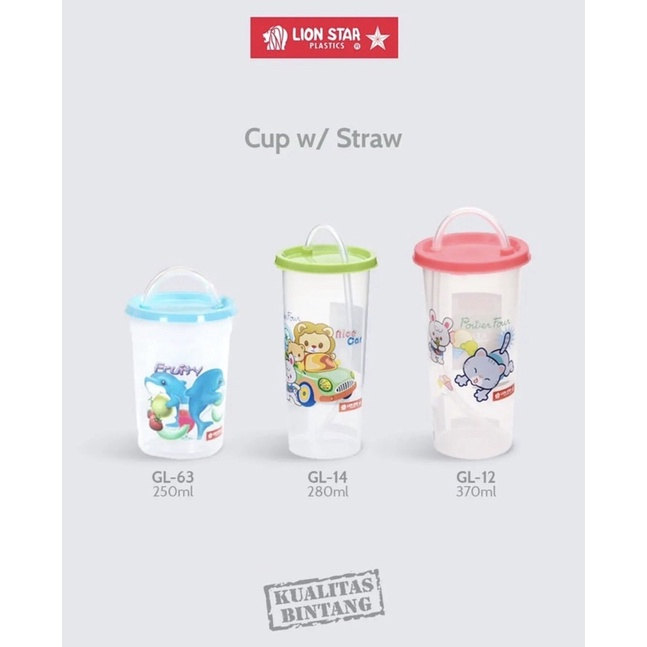 Jual Lion Star Cupwith Straw Gelas Sedotan Tempat Susu Anak Kecil Botol 250ml 280ml 370ml GL-14 ...
