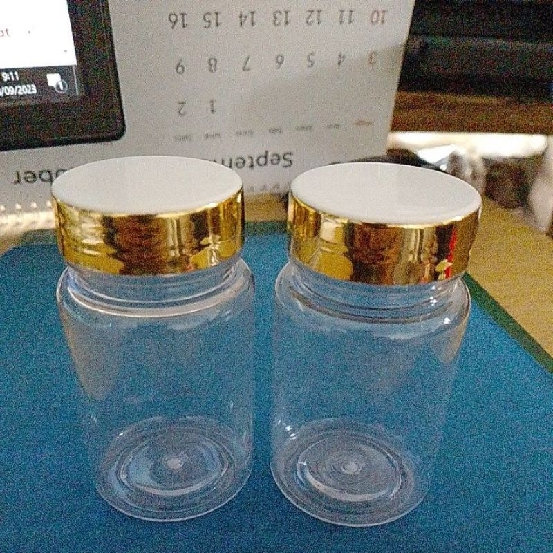 Jual Botol PS 120 ml Bening ( Tutup List Gold & Putih Susu ) | Shopee Indonesia