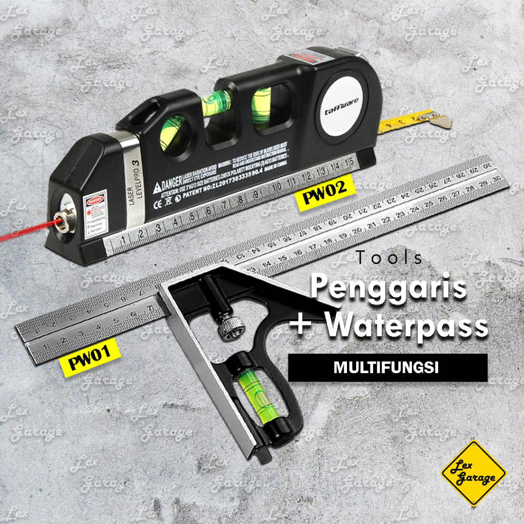 Jual Waterpass Laser Level Meteran Penggaris Siku Besi Stainless ...