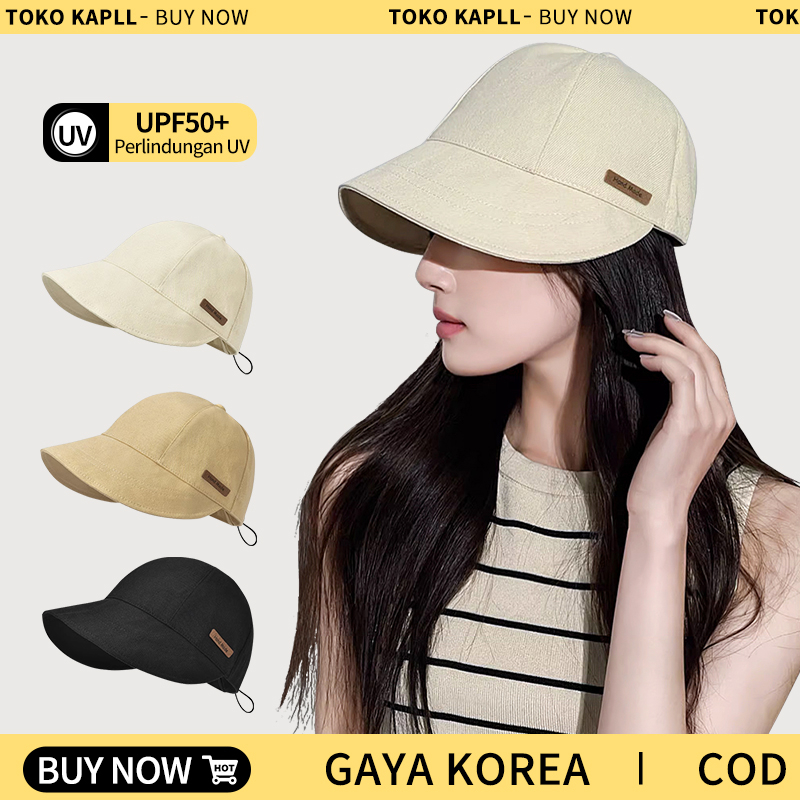 Jual topi wanita korea 2023 new impor Putih Mode topi pantai hitam Topi ...