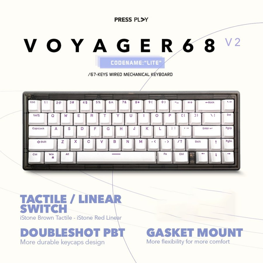 Jual Press Play Voyager 68 V2 Lite RGB Hotswap Mechanical Gaming ...