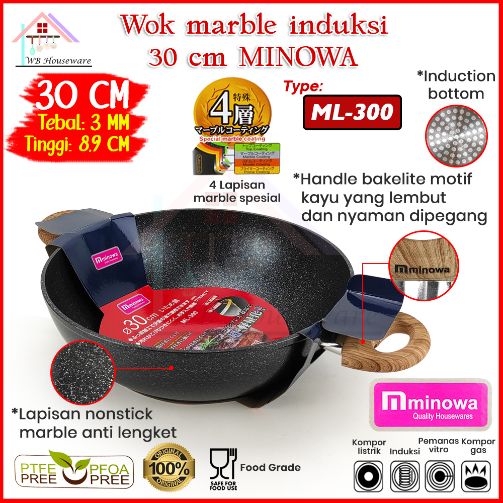 Jual MINOWA wok marble 30cm induksi anti lengket / panci listrik penggorengan wajan kuali masak ...