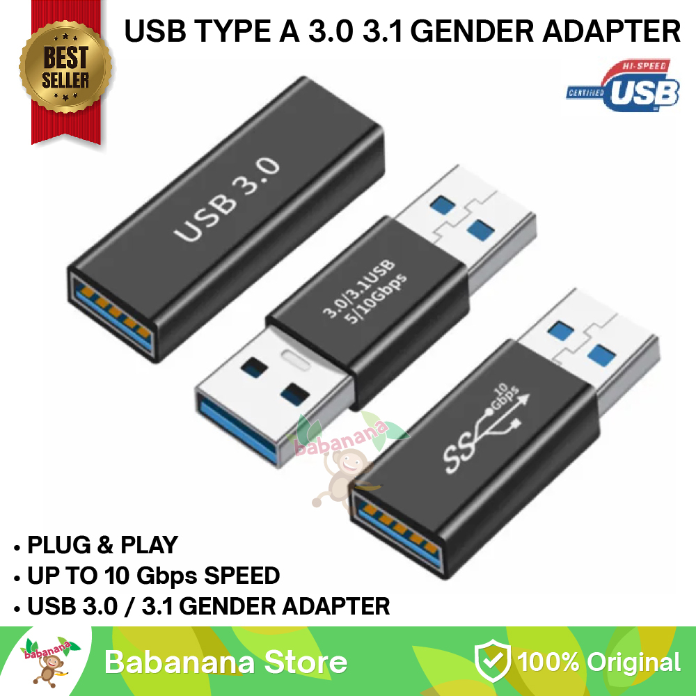Jual USB 10Gbps 3.0 3.1 Gender Changer Adapter Converter Male Female ...