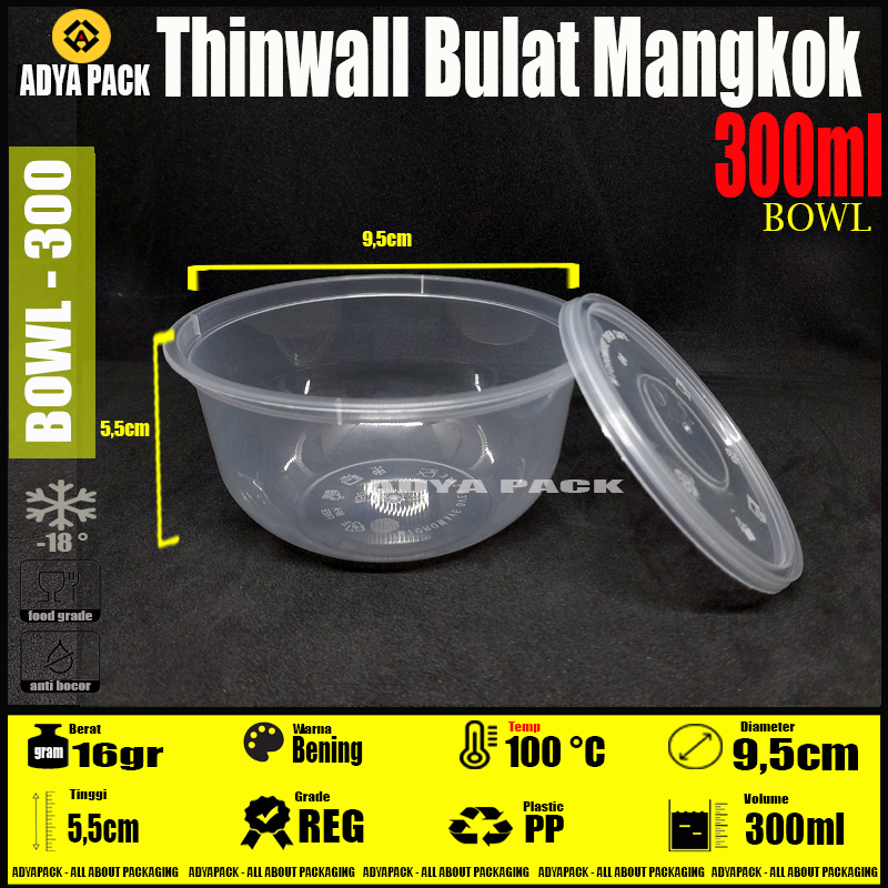 Jual Thinwall BULAT 300ml - Wadah Mangkuk Plastik Bowl Box Dessert ...