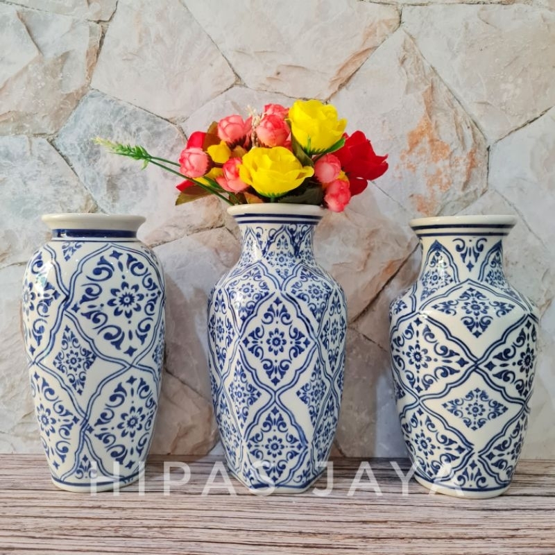 Jual Guci Mini Cantik / Vas Bunga Motif Batik Keramik Import Tinggi ...