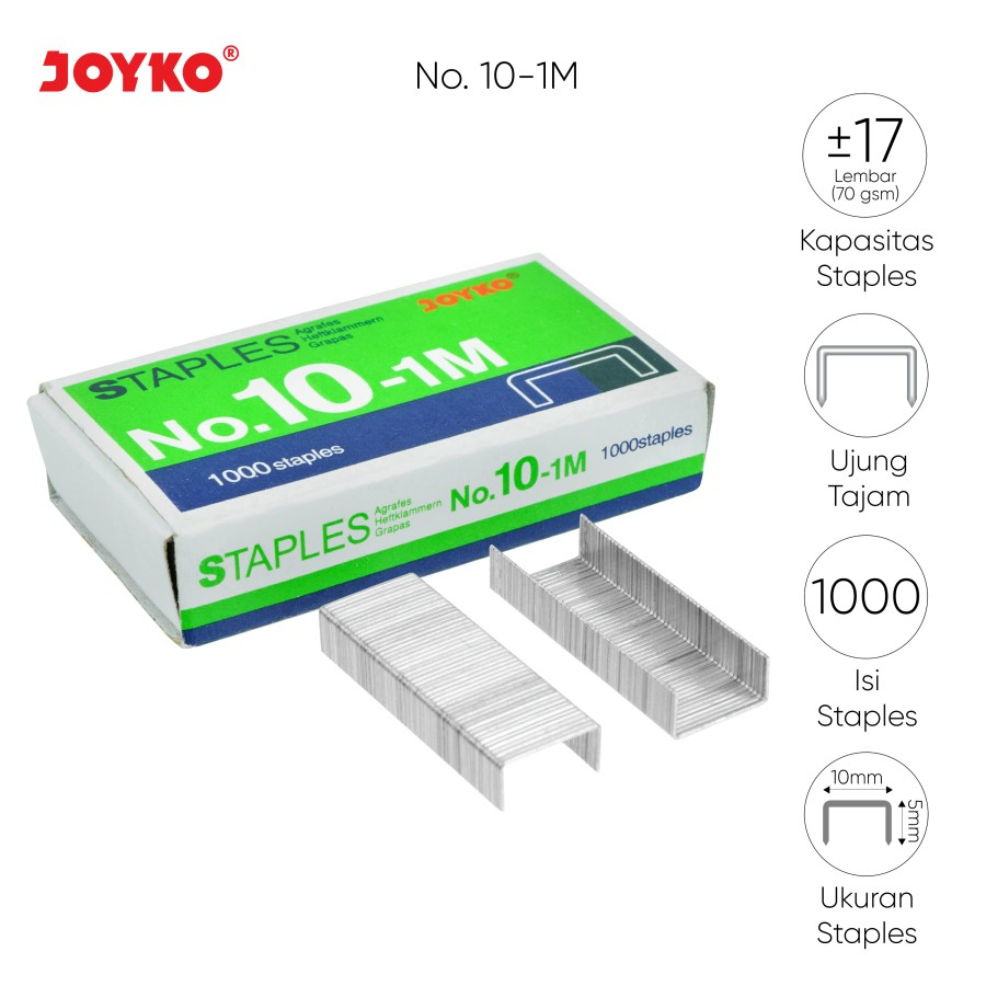 Jual Isi Staples 10-1m JOYKO Kertas Kerdus Steples Besi Stapler Stepler ...