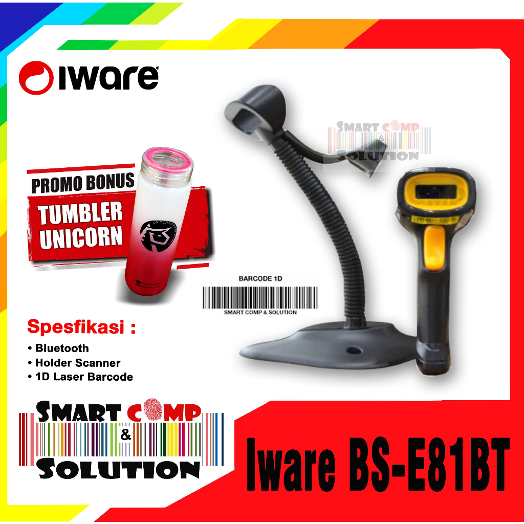Jual Scanner Barcode 1D Bluetooth Wireless Iware BS E81BT BS-E81BT ...