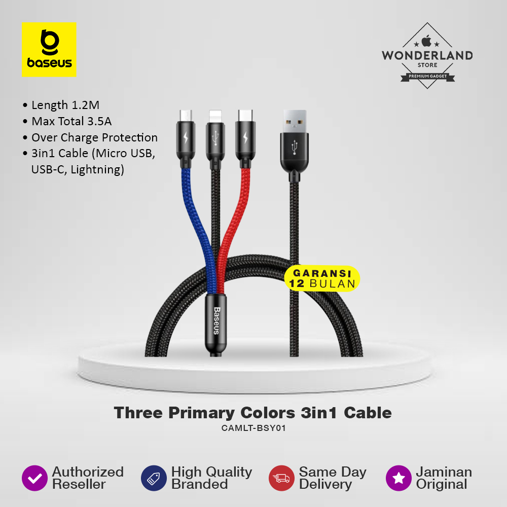 Jual Baseus Kabel Data Primary Colors 3in1 3 Kabel Jadi 1 Micro USB ...