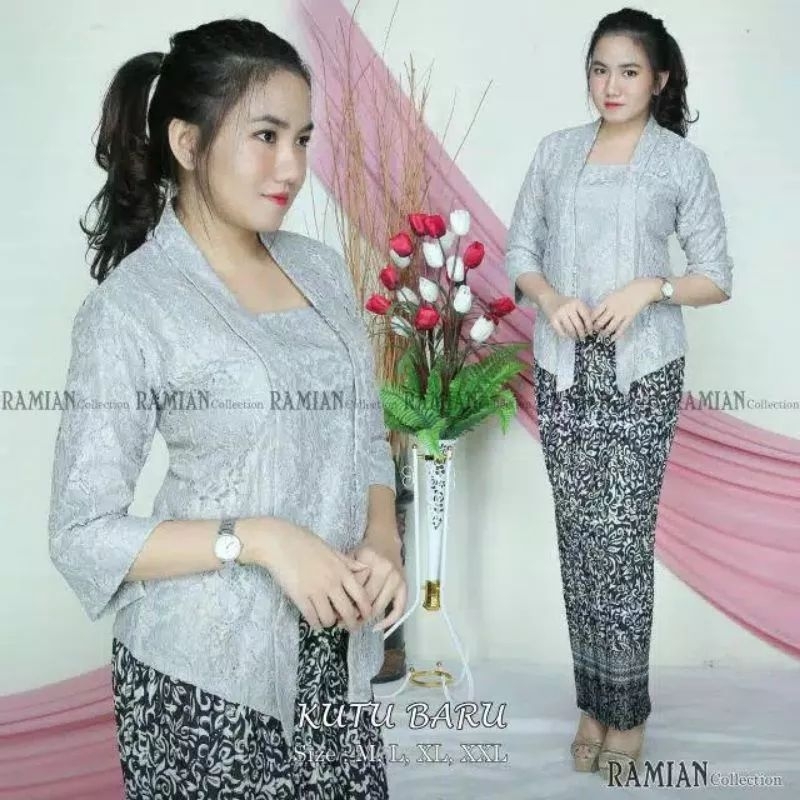 Jual SETELAN KEBAYA KUTUBARU BROKAT PENDEK LENGAN 3/4 MIX ROK PLISKET BATIK DEWASA PANJANG ...