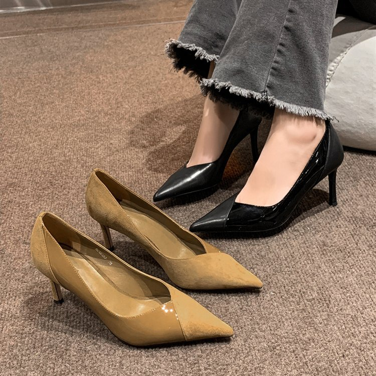 Jual [SEPATULADY] SL997 Black/Brown-8cm-Hak polos hitam-heels kerja ...