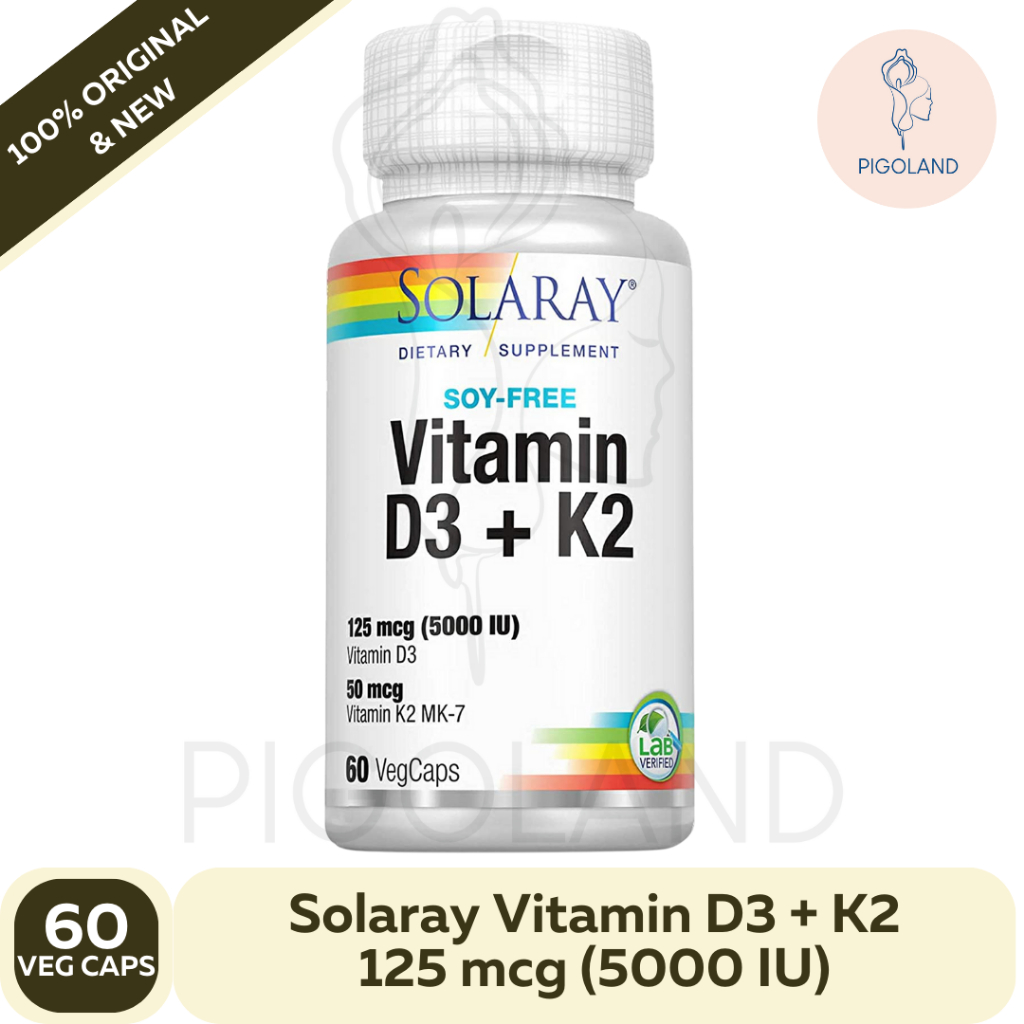Jual Solaray Vitamin D3 + K2 5000 IU 60 Veg Caps Suplemen Kesehatan ...