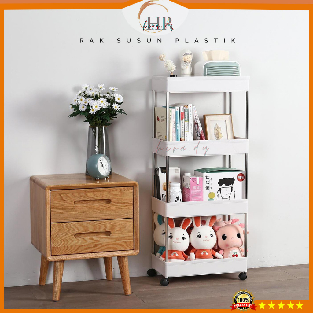 Jual Hera Rak Plastik Roda Dorong 4 Susun Troli Penyimpanan Slim Rack ...