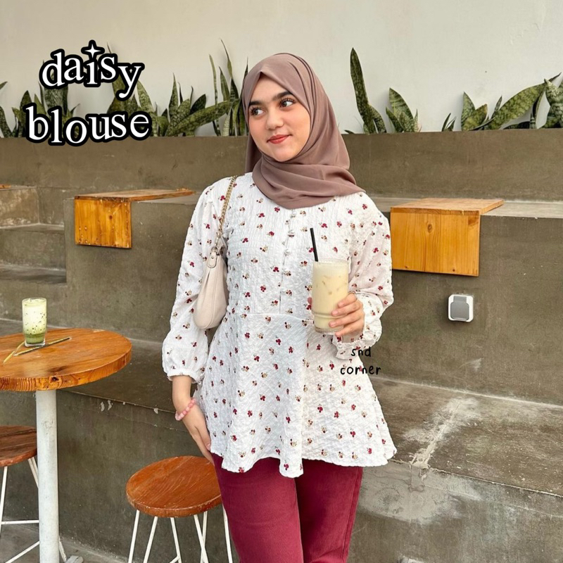 Jual DAISY BLOUSE | ATASAN MOTIF BUNGA KOREAN BLUS KATUN CRINKLE | Shopee Indonesia
