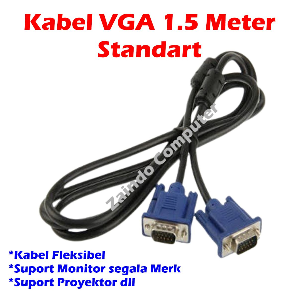 Jual KABEL VGA 1.5 METER METAL PLATE - KABEL VGA 1.5M STANDARD KABEL VGA 15 PIN - KABEL DATA VGA ...