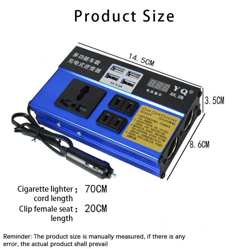 Jual Car Power Inverter DC 12V 24V To AC 220V Car Inverter 1500W 4usb ...