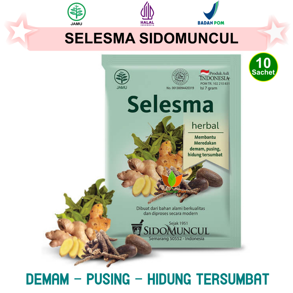 Jual 10 SACHET JAMU SELESMA SIDOMUNCUL OBAT HERBAL DEMAM PUSING FLU ...
