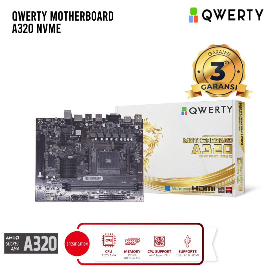 Jual MOBO MOTHERBOARD QWERTY A320 NVME DDR4 SOCKET AM4 | Shopee Indonesia