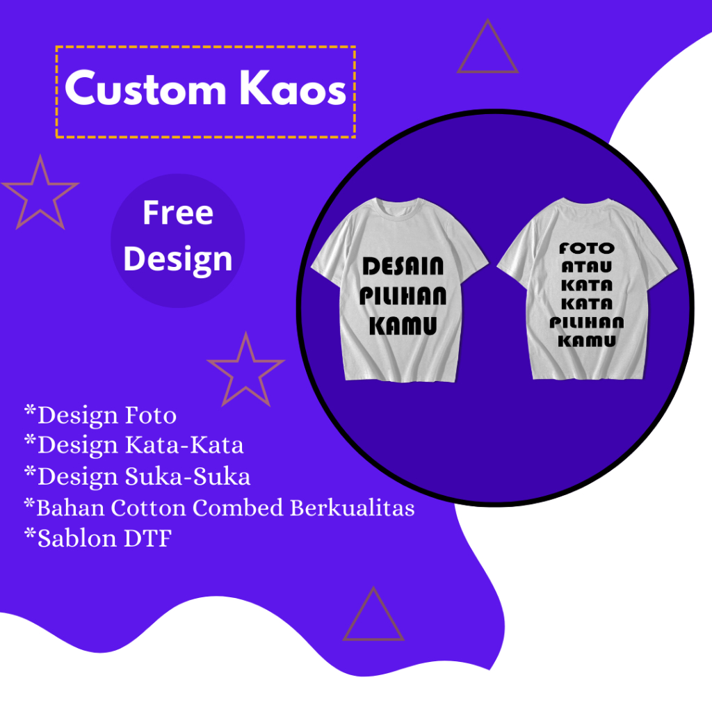 Jual Baju Kaos Sablon Custom Satuan Foto Gambar Nama Tulisan Desain Sendiri | Shopee Indonesia