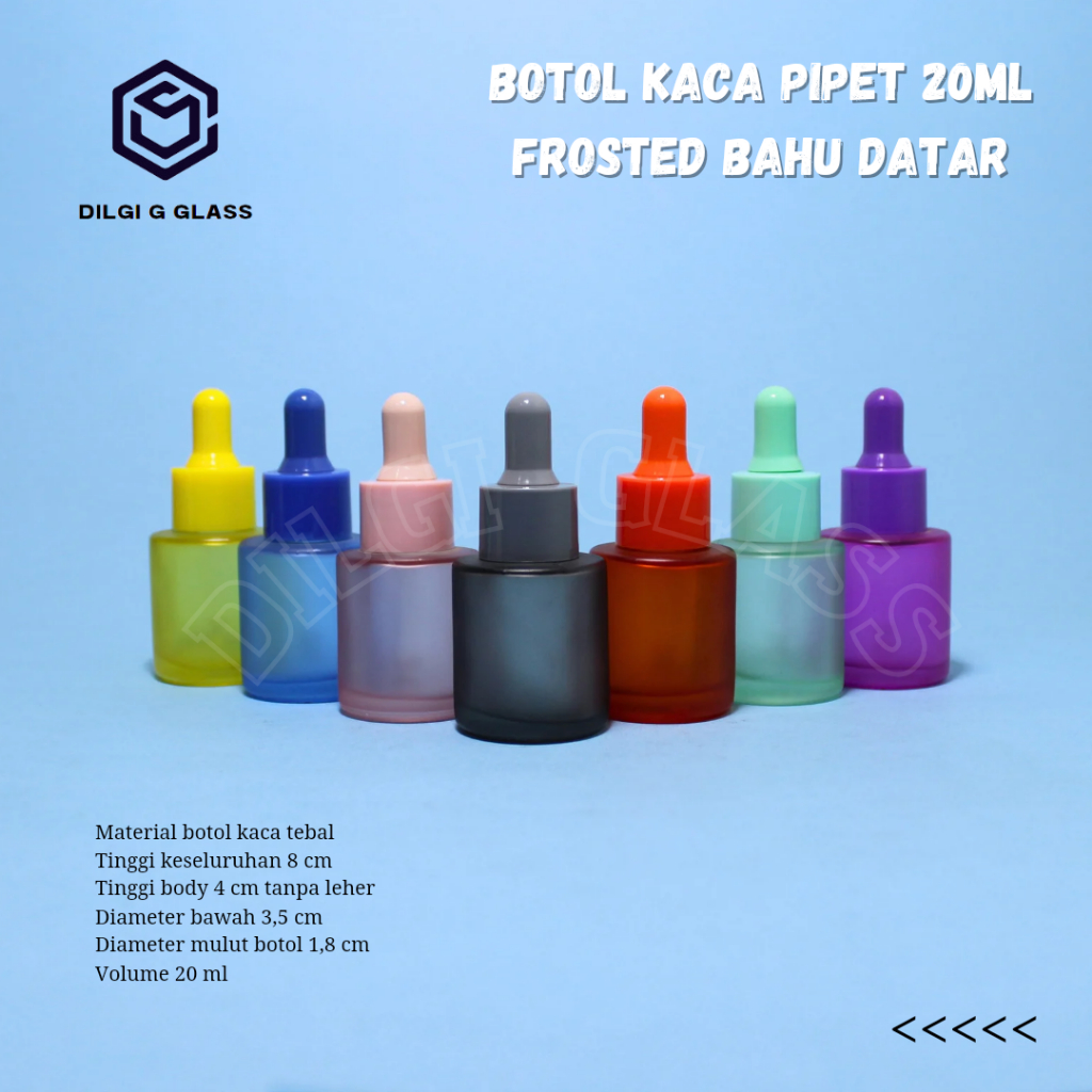 Jual Botol kaca pipet 20ml frosted bahu datar full colour / botol serum ...