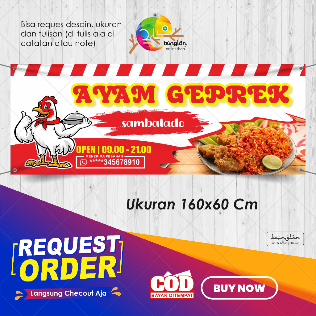 Jual Size 160x60 Cm Spanduk Banner Ayam Geprek, Fried Chicken Model D ...