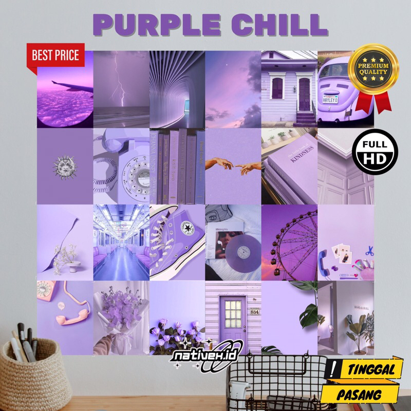 Jual (Isi 24 Pcs) Poster Dinding Aesthetic | Poster Dinding Tema Purple chill | Poster Dinding ...