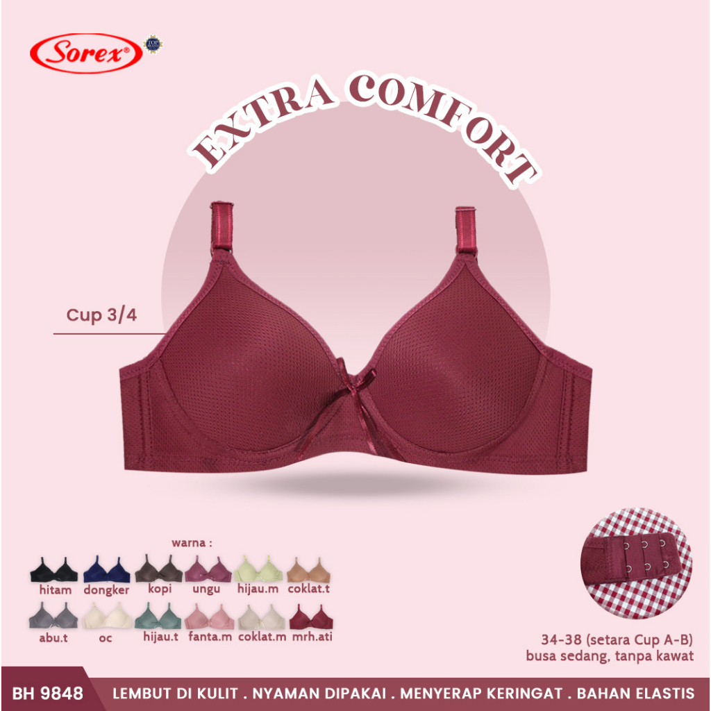 Jual Sorex Bra Extra Comfort Busa Tanpa Kawat Kait 2 Setara Cup A-B BH 9848 | Shopee Indonesia