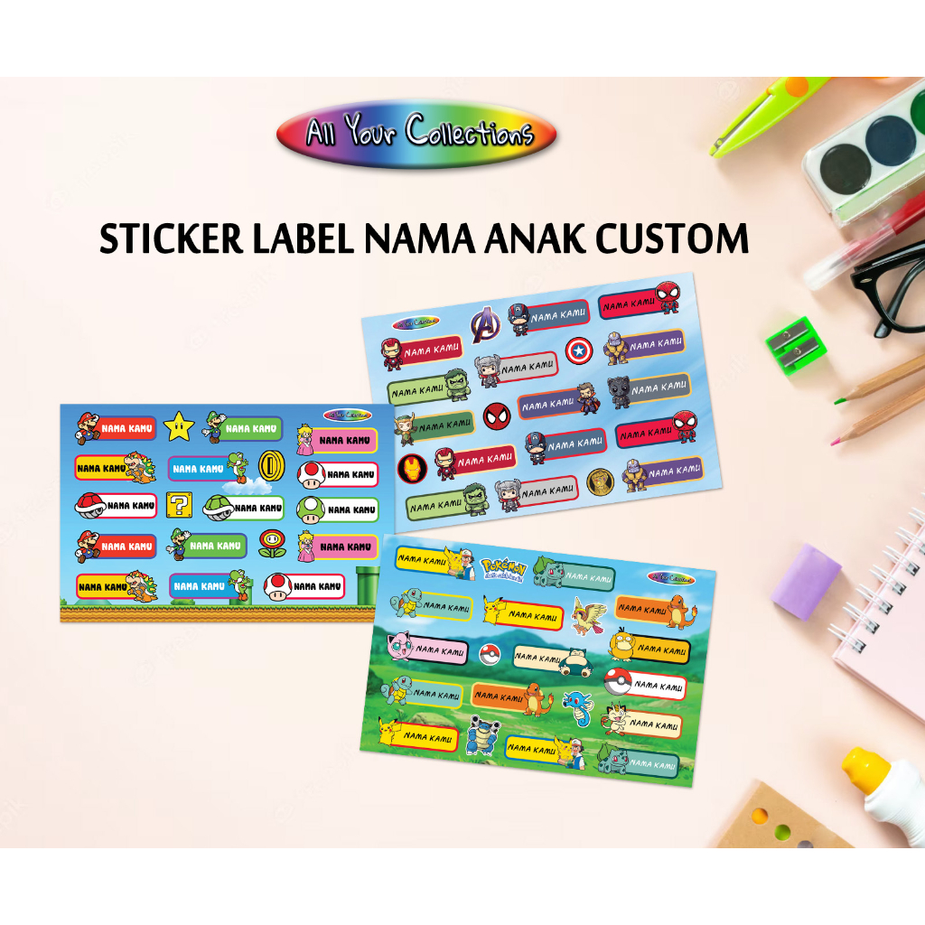 Jual Sticker Stiker Label Nama Anak Custom Cutting Murah Nama Karakter ...