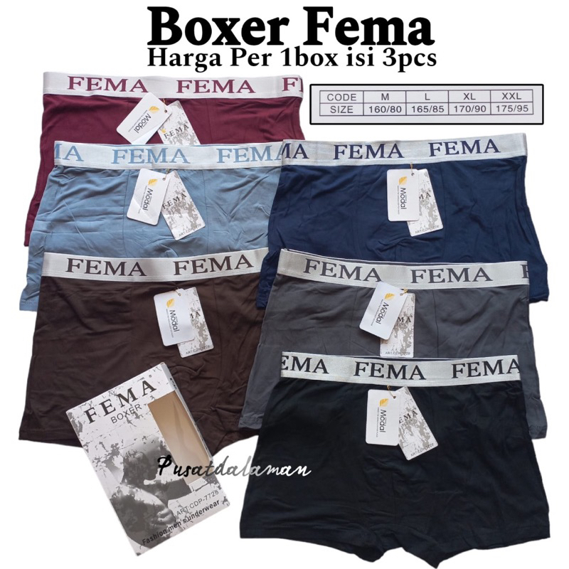 Jual 3 PCS BOXER 1 box boxer PRIA DEWASA COWOK MERK FEMA 7728 bahan ...