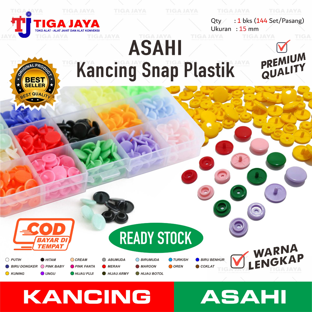 Jual KANCING JEPRET PLASTIK ASAHI 19 PILIHAN WARNA /UKURAN 15 MM / isi ...