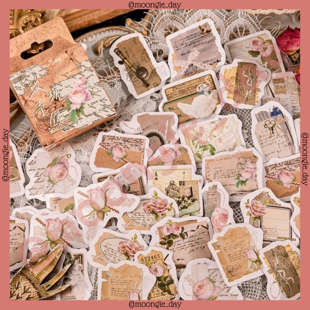 Jual 45-46 PCS/BOX STIKER KERTAS TEMA VINTAGE ROSE LETTER SURAT JADUL ...