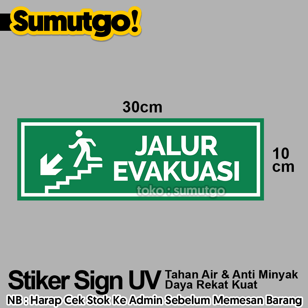 Jual Stiker Tulisan Jalur Evakuasi Tangga Arah Kiri Hijau Left Stairs Evacuation Route Green uk ...