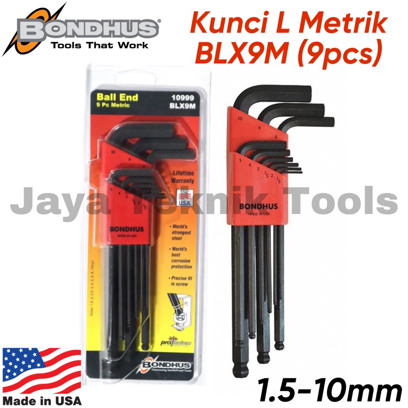 Jual Kunci L Set Bondhus Ball End Metrik USA Amerika 9 pcs Hitam Besi ...