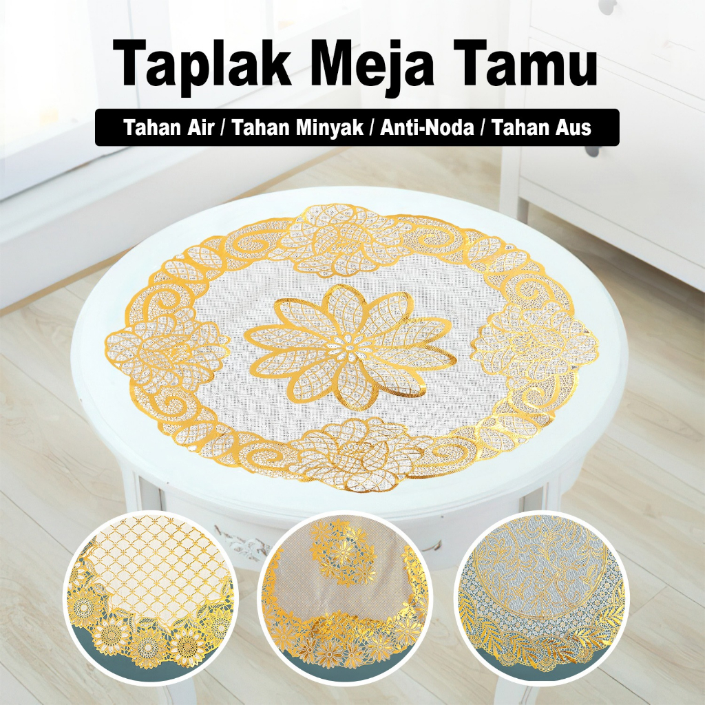 Jual TERBARU Taplak Meja Tamu Bulat Diameter 50cm Alas Meja Gold Anti ...