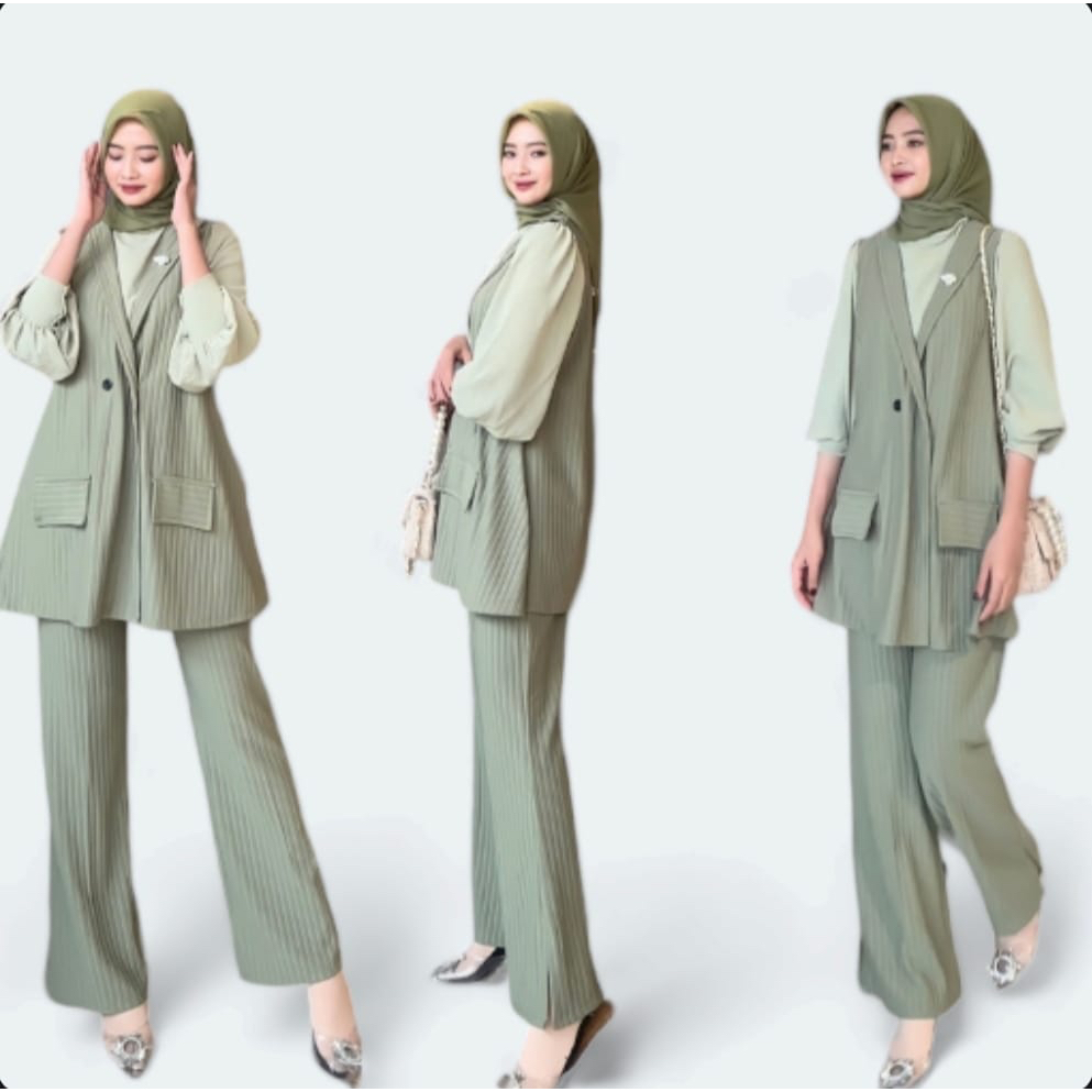 Jual setelan wanita rompi kekinian korean style 3in1 livi knit lepas ...