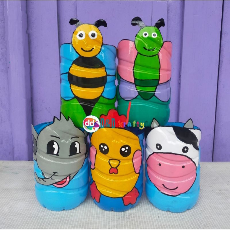 Jual prakarya kerajinan daur ulang botol bekas 1.5lt (vas bunga/pot meja/tempat pensil) | Shopee ...