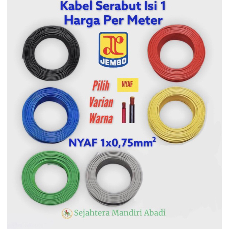 Jual Kabel NYAF 1x0,75 Jembo Eceran Kabel Serabut Isi 1 Single Core 6 Warna | Shopee Indonesia